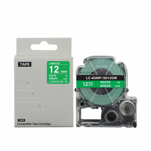 Картридж BYZ LC-4GWP/SD12GW с термолентой для принтеров Epson, 12 мм, 8 м, белый на зеленом