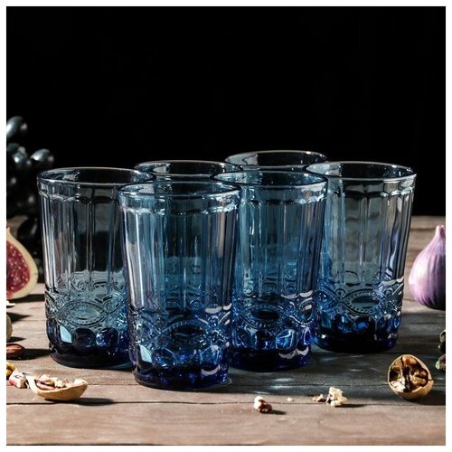 Набор стеклянных стаканов Magistro «Ла-Манш», 350 мл, 6 шт, цвет синий