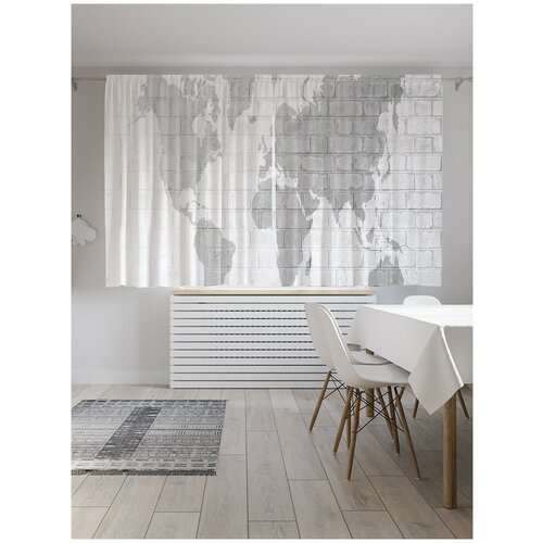 Классические шторы JoyArty "Карта на кирпичной стене", серия Oxford DeLux, 2 полотна 145x180 см