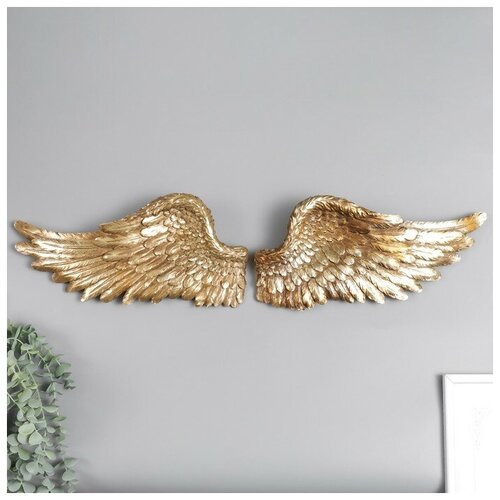 Сувенир полистоун настенный декор "Золотые крылья" набор 2 шт размер крыла 18х41х6 см