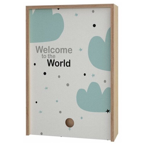 Деревянная подарочная коробка Memory Box Welcome to the world 30х21х6 см Мятный
