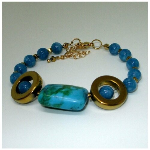 Браслет-цепочка AV Jewelry, аквамарин, пирит, бирюза, размер 18 см, размер L, голубой, золотистый