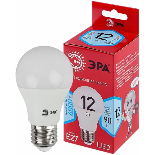 Лампа светодиодная A60-12W-840-E27 R (диод груша 12Вт нейтр. E27) | код Б0049636 | Эра (2шт. в упак.)