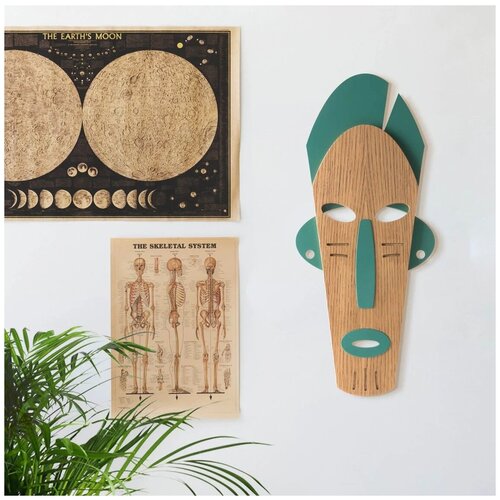 Настенная маска / панно деревянная на стену для дома и офиса / украшение настенное Зеленый