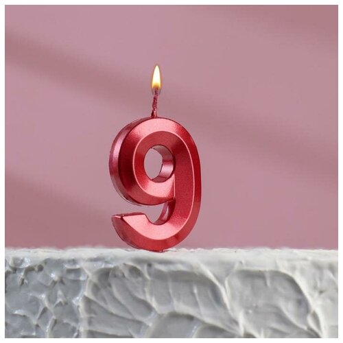 Свеча в торт на шпажке «‎Грань», цифра "9", 5 х 3.5 см, красная