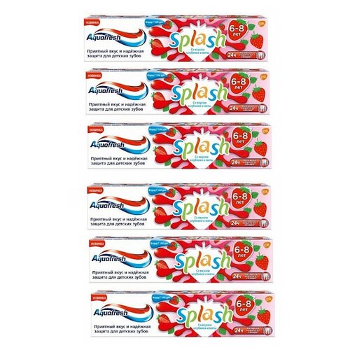Aquafresh Зубная паста детская Splash со вкусом клубники и мяты, 6-8 лет, 50 мл, 6 шт/