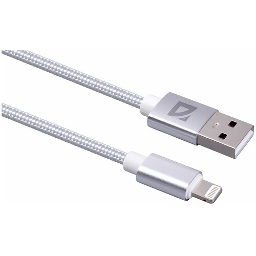 USB кабель Defender F85 Lightning белый, 1м, 1.5А, нейлон, пакет