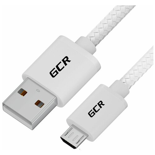 GCR Кабель 0.5m MicroUSB, быстрая зарядка, белый нейлон