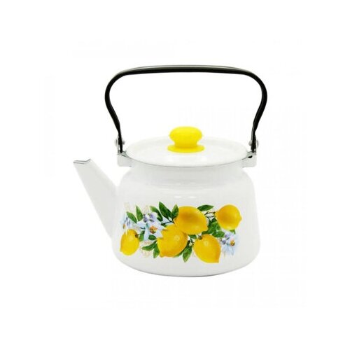 Чайник эмалированный 2,3л декор Лимоны белый с пластмассовой кнопкой