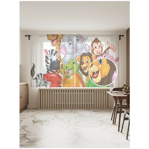 Тюль для кухни и спальни JoyArty "Они ждут", 2 полотна со шторной лентой шириной по 145 см, высота 180 см.