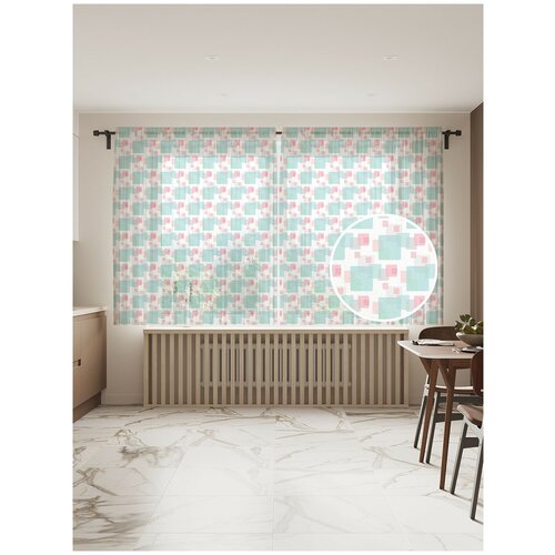 Тюль для кухни и спальни JoyArty "Прозрачные квадраты", 2 полотна со шторной лентой шириной по 145 см, высота 180 см.