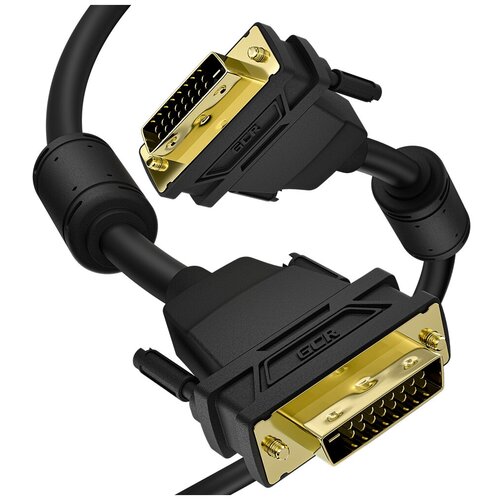 GCR Кабель PROF 10.0m DVI-D, черный, GOLD, ферритовые кольца, OD 8.5mm, 28 AWG, DVI/DVI, 25M/25M, двойной экран