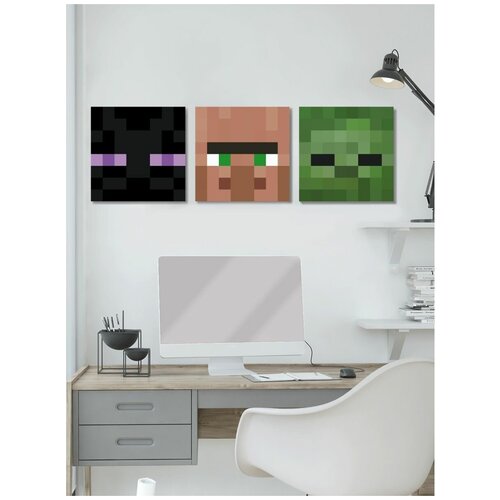 Модульная картина СувенирShop "Minecraft/Майнкрафт/Эндермен/Житель/Зомби" 30х30