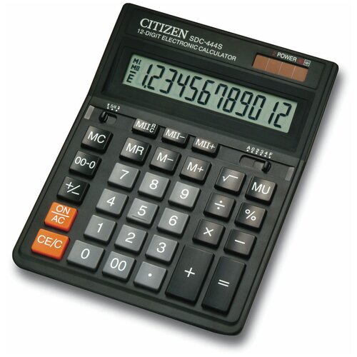 Калькулятор настольный 12-разрядный, SDC-444S, двойное питание, 153 x 199 x 31 мм, черный