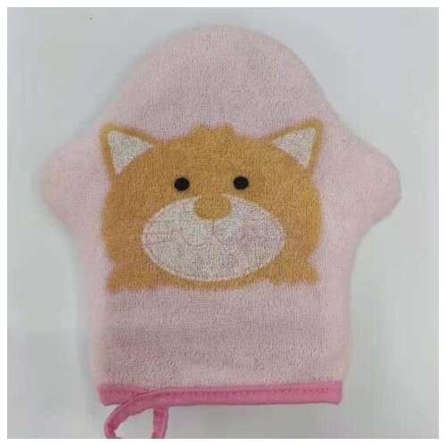 Мочалка-варежка для тела детская «Water Magic - Котёнок Рэй», цвет розовый, 15*16 см (ZIP пакет)