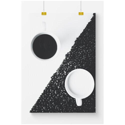 Постер на кухню Postermarkt Черно-белые чашки, 50х70 см, в тубусе