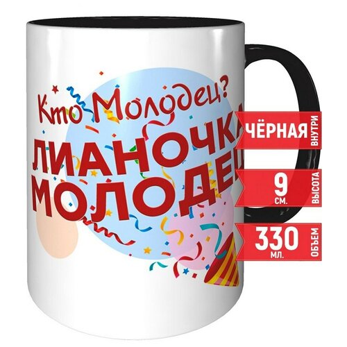 Кружка Кто молодец? Лианочка молодец! - чёрного цвета внутри.