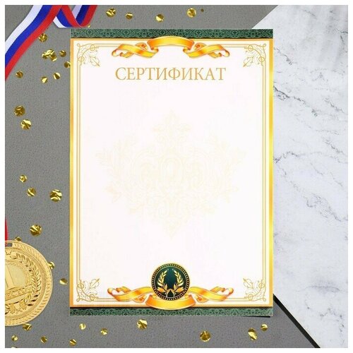 Сертификат, золотая рамка, бумага, А4, 20 шт.