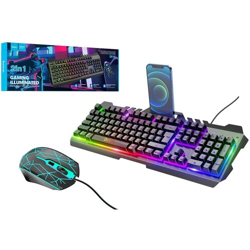Комплект игровой HOCO DL16 проводной клавиатура+мышь с подсветкой RGB (черный) английская раскладка