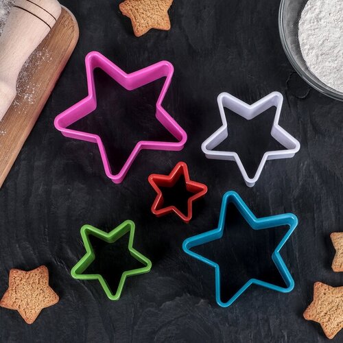 Набор форм для вырезания печенья Доляна "Звезда", 5 шт, 9,5х3,5х9,5 см, цвет микс
