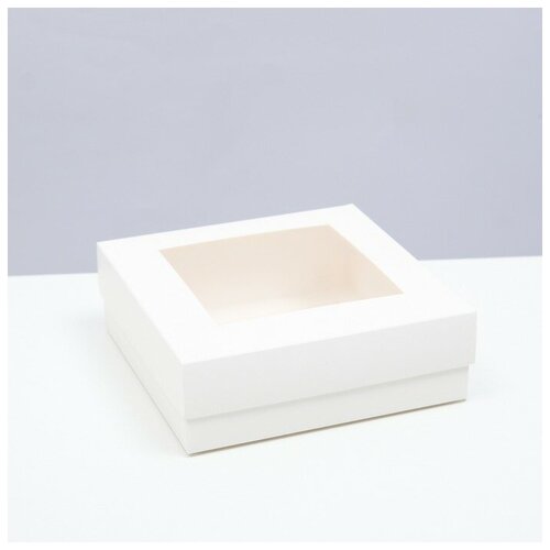 Коробка складная, крышка-дно, с окном, белая, 15 х 15 х 5 см