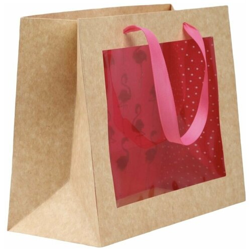 Пакет крафтовый с пластиковым окном "Фламинго", 24x20x11см