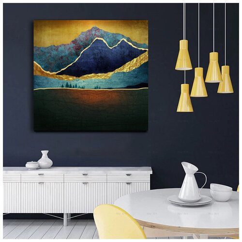 Современная картина на холсте для интерьера в гостиную/зал/спальню "Винтажные горы", арт холст на подрамнике, 70х70 см