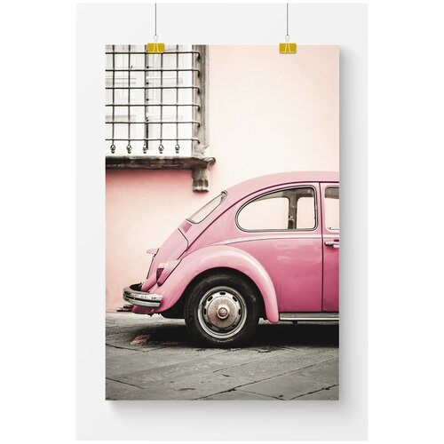 Постер на стену для интерьера Postermarkt Розовый автомобиль, размер 70х100 см, постеры картины для интерьера в тубусе