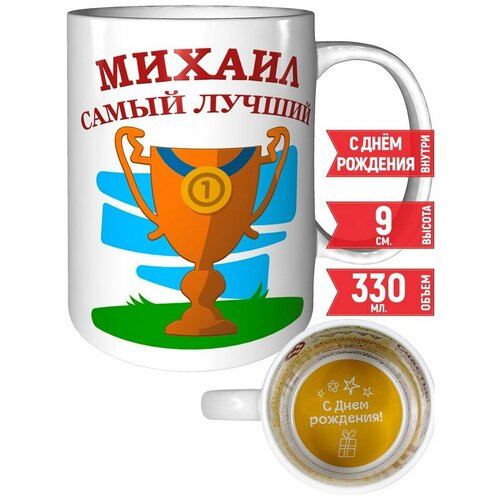 Кружка Михаил самый лучший - с днём рождения пожелания.