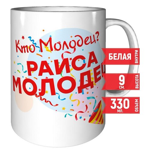 Кружка Кто молодец? Раиса молодец! - стандартная керамическая 330 мл.