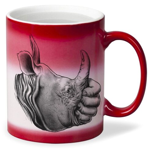 Кружка хамелеон красный CoolPodarok Носорог палец вверх
