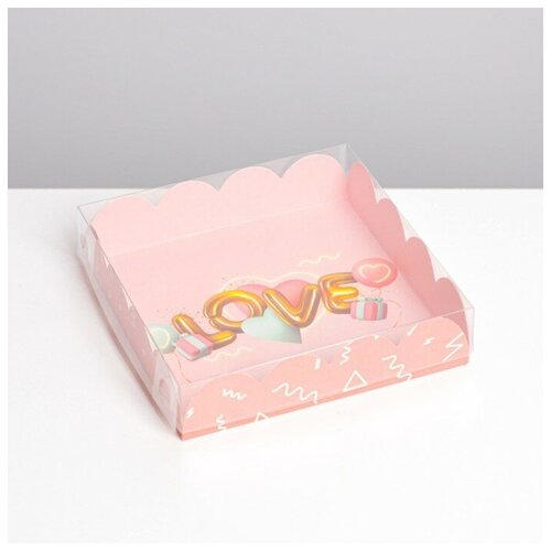 Коробка для кондитерских изделий с PVC крышкой «Воздушная любовь», 13 × 13 × 3 см