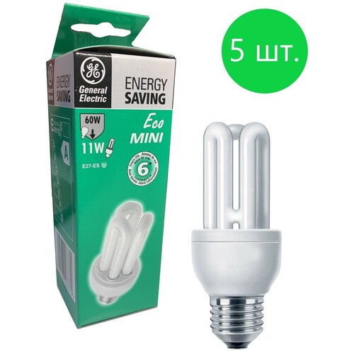 Лампы люминесцентные энергосберегающие E27 11W 2700K (теплый белый свет), Eco MINI GE, 5штук