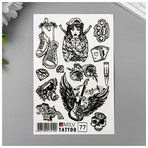 Набор переводных татуировок Sima-land "Рок" черно-белые, 10х15 см