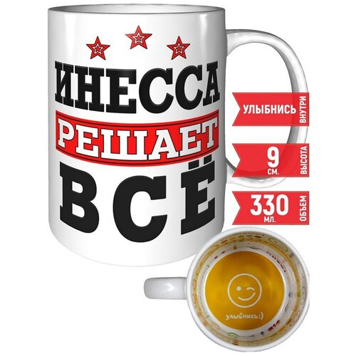 Кружка Инесса решает всё - с рисунком улыбнись.