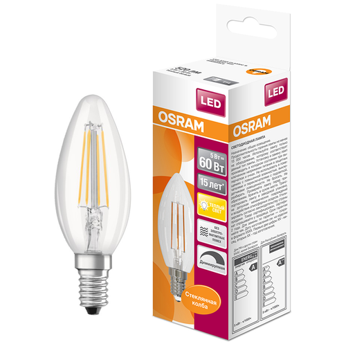 Лампа светодиодная Osram E14 Led 6Вт теплый свет свеча