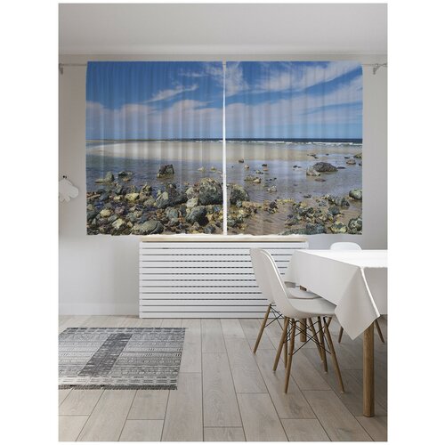 Фотошторы для кухни и спальни JoyArty "Каменное побережье", 2 полотна со шторной лентой шириной по 145 см, высота 180 см