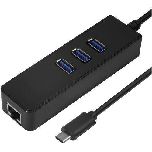 USB Type C -> Ethernet RJ-45 F Lan Card + USB 3.0-разветвитель на 3 порта, сетевой адаптер, чёрный