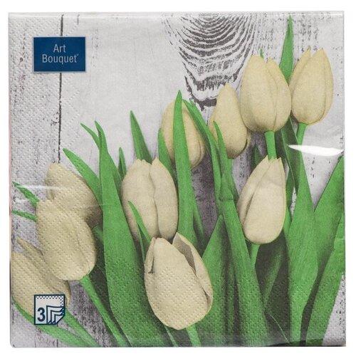 Салфетки Art Bouquet Белые тюльпаны, 20 листов, 1 пачка, бесцветный