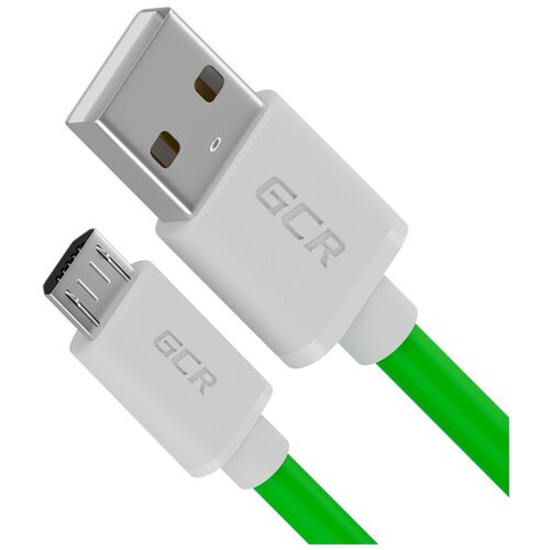 GCR QC Кабель 0.15m MicroUSB, быстрая зарядка, зеленый TPE, белые коннекторы, 28/22 AWG