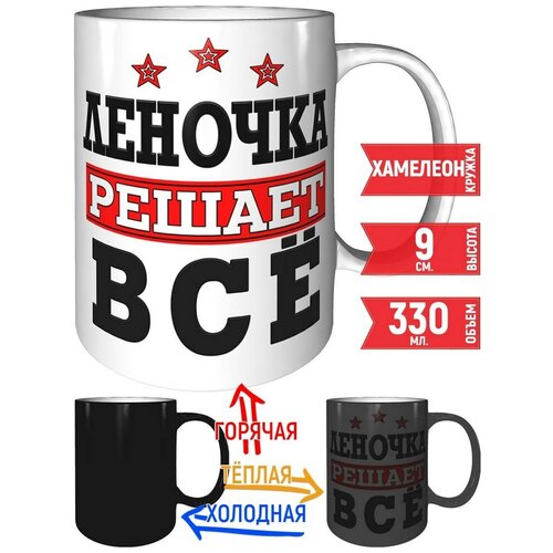 Кружка Леночка решает всё - с эффектом хамелеон.