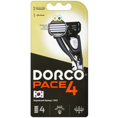 Многоразовый бритвенный станок Dorco Pace 4, черный, 2 шт.