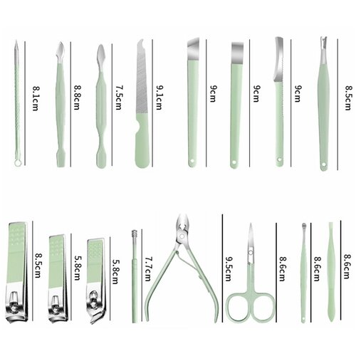 IBRICO / Маникюрный набор 16 из предметов, инструменты для маникюра и педикюра / Уход за ногтями / Ножницы для ногтей / кусачки / Пилка / Книпсер.