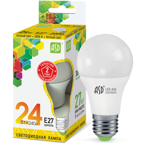 Лампа ASD сд LED-A65-std 24Вт 230В Е27 3000К 2160Лм 4690612014265 15918813