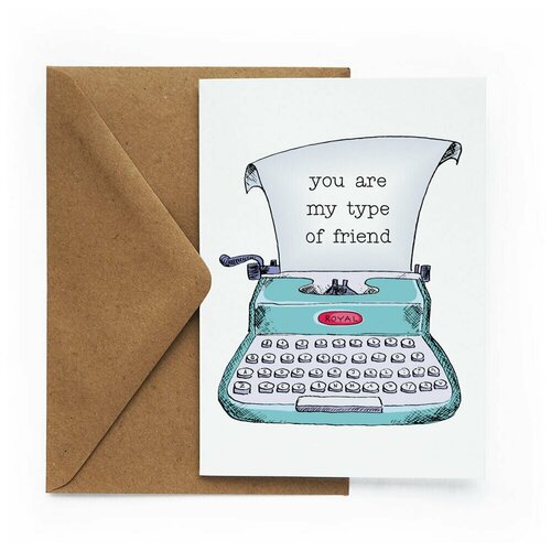Авторская поздравительная открытка с крафтовым конвертом на каждый день Cards for you and me "Печатная машинка", 1 шт, без текста