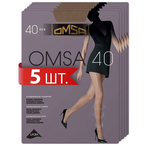 Колготки Omsa, 40 den, 5 шт., размер 3/M, бежевый