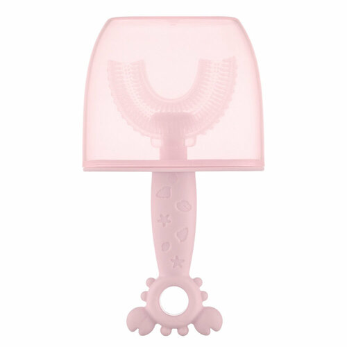 Детская зубная щетка U-образная силиконовая от ROXY-KIDS с ограничителем Крабик цвет розовый