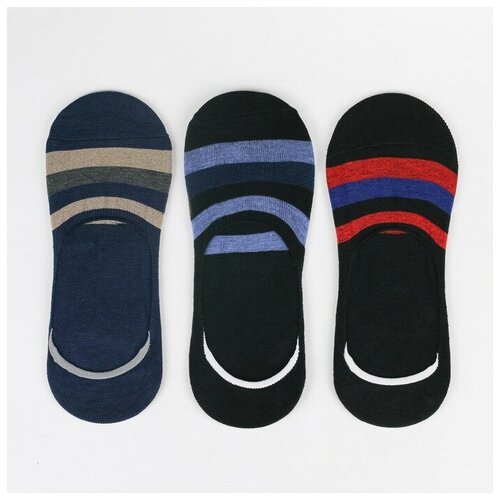 Носки Minaku, 3 пары, размер 40-41, серый, красный, бежевый, синий, черный