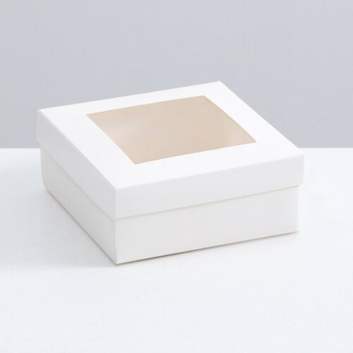 Коробка складная, крышка-дно, с окном, белая, 12 х 12 х 5 см