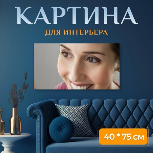 Картина на холсте "Женщина, стоматолог, зубная щетка" на подрамнике 75х40 см. для интерьера